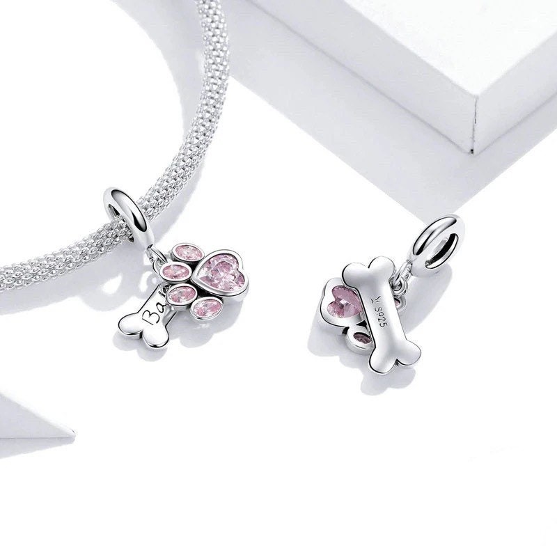 Dog Paw Print and Bone Pandora Fit Charm Dog Paw Charm Dog - Etsy
