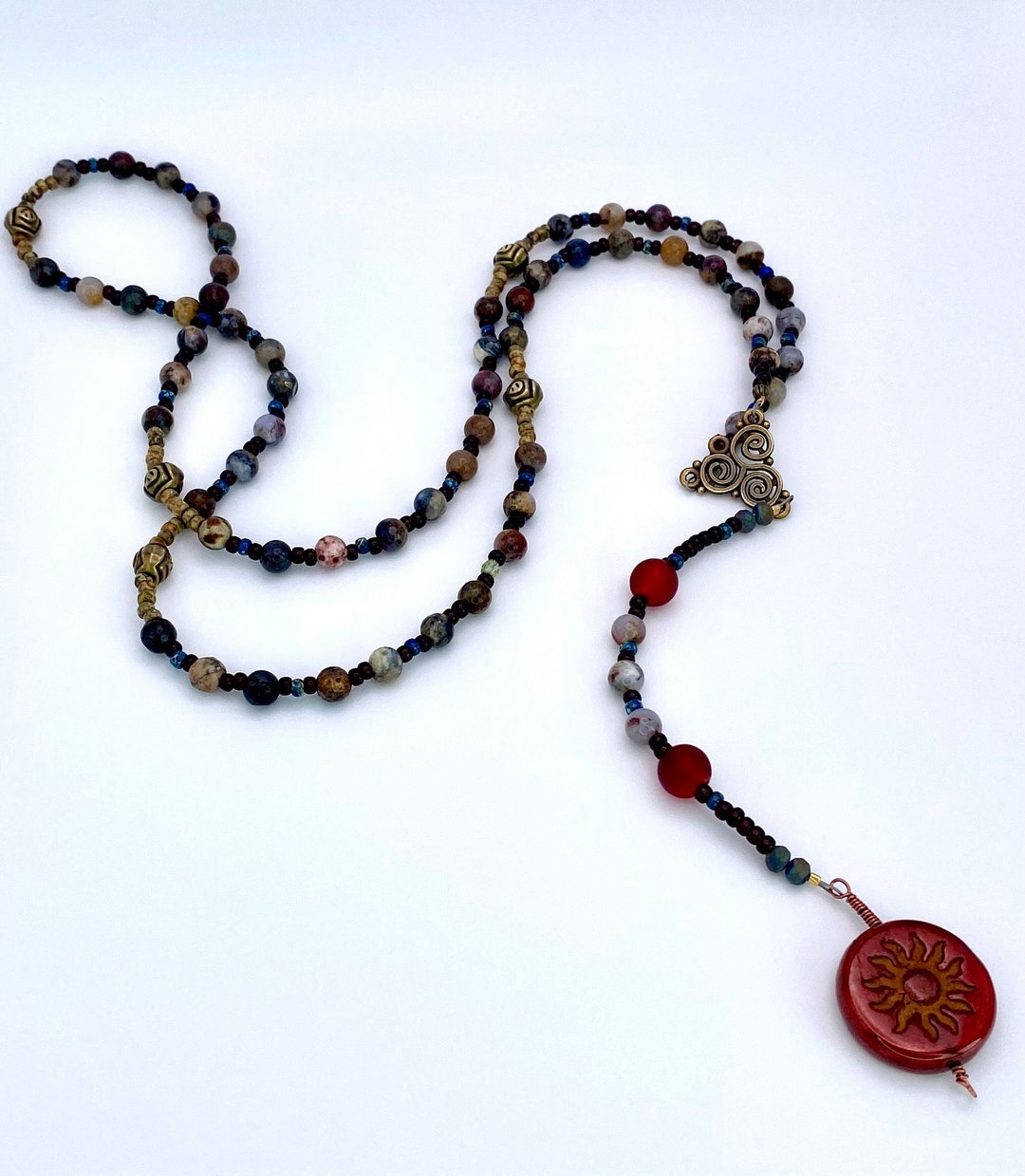 Healing Stones Triple Spiral Sun Pendant 6-decade Rosary and Necklace, Prayer Beads - Etsy
