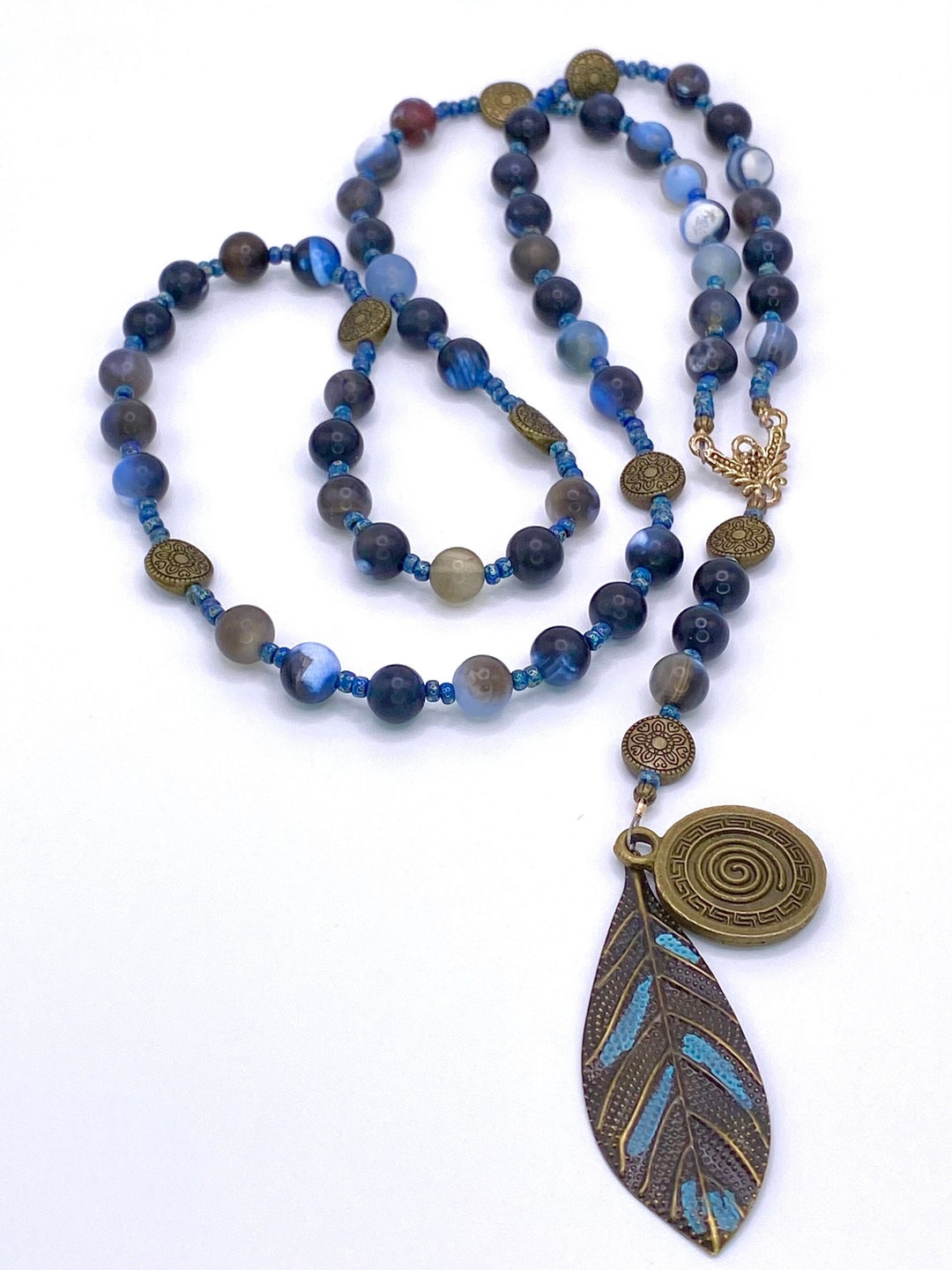 Labyrinth and Leaf Pendants Storm Agate Gemstone Beads Thistle - Etsy