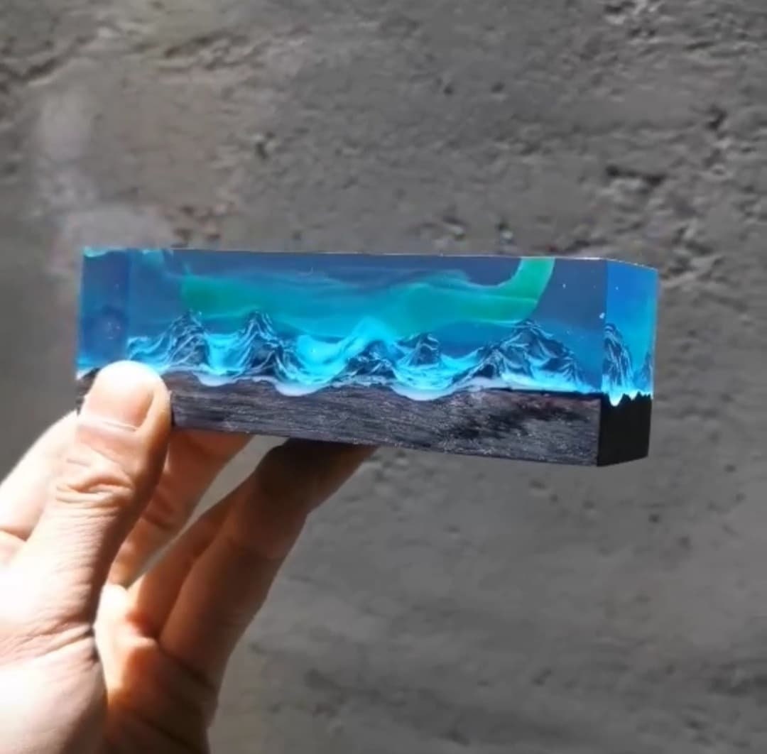 Resin Paperweight Aurora Mountain Wood Paperweight Home - Etsy