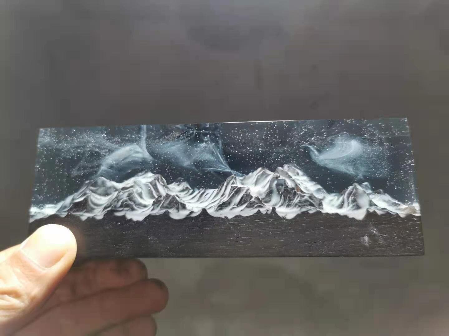 Resin Paperweight, Snowy Mountain, Wood Paperweight, Home Deco, Resin ...