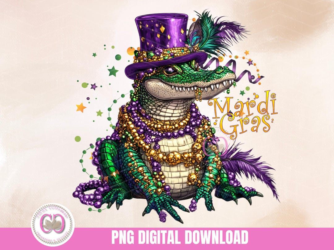Gator Mardi Gras Png, Mardi Gras Sublimation Png, Alligator Sublimation ...