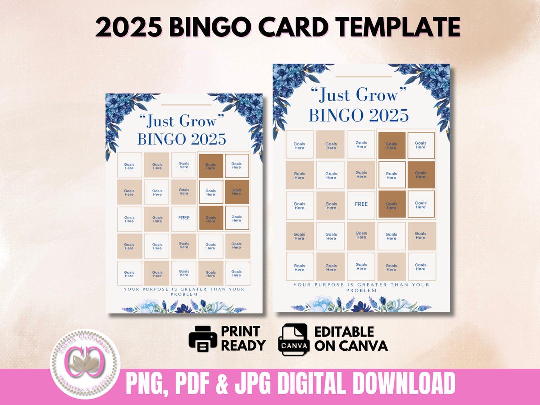 Blue Floral Printable 2025 Bingo Card | 2025 Bingo Card | New Year's ...