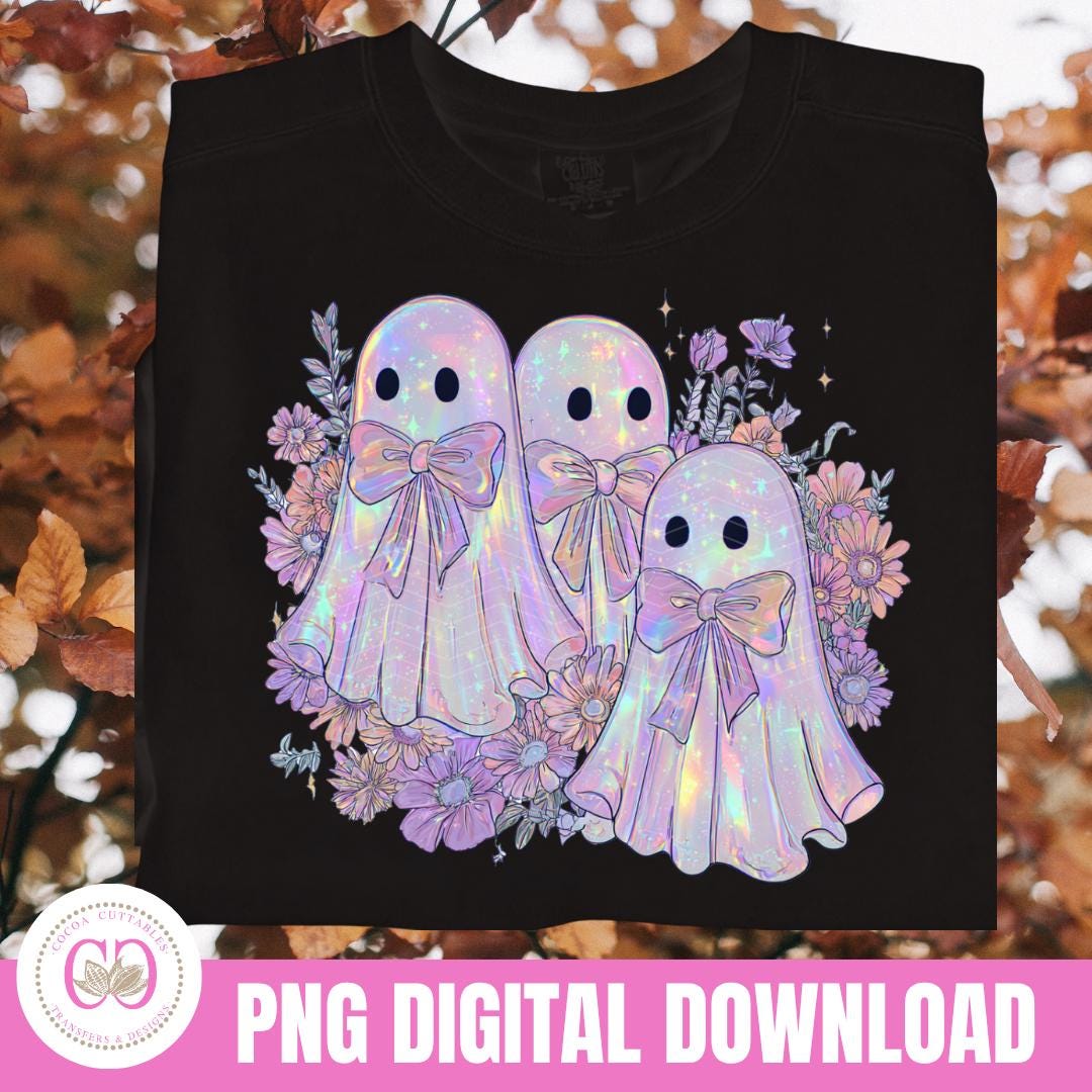 Iridescent Floral Ghosts PNG, Coquette Halloween Png, Cute Girly Spooky ...