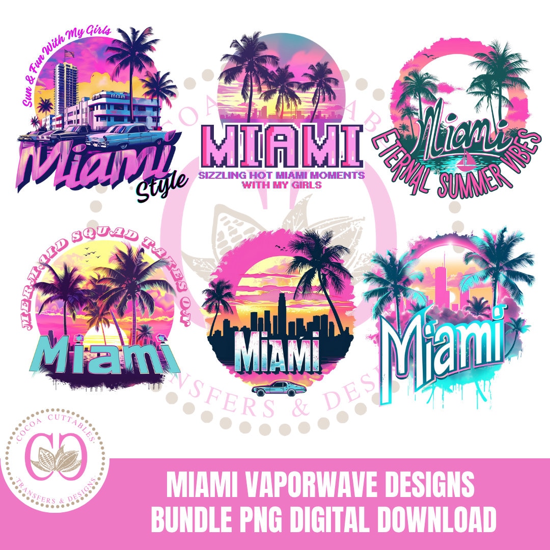 Miami Vaporwave Designs Bundle | Digital PNG File | Retro Aesthetic T ...