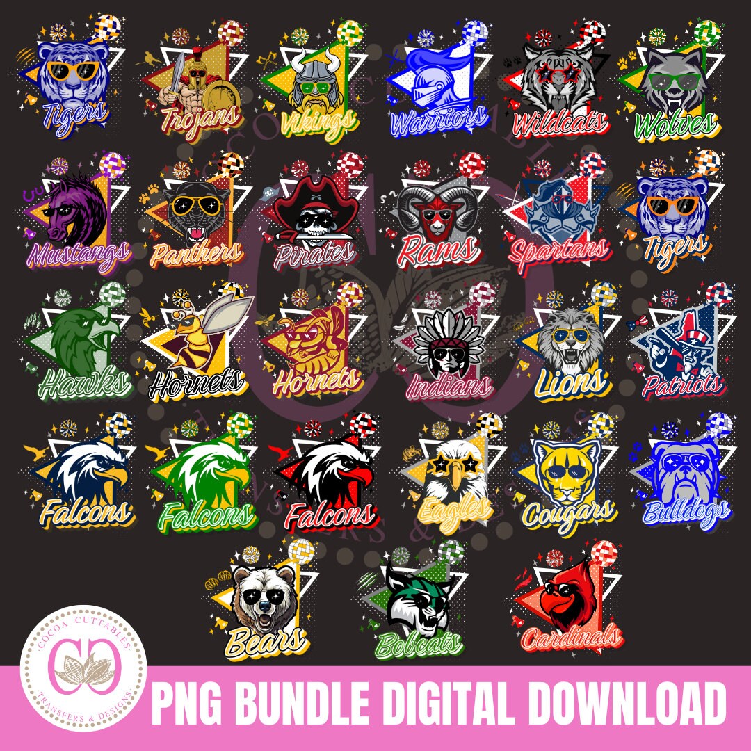 Retro School Mascots High School Mascots Bundle College Mascot School ...