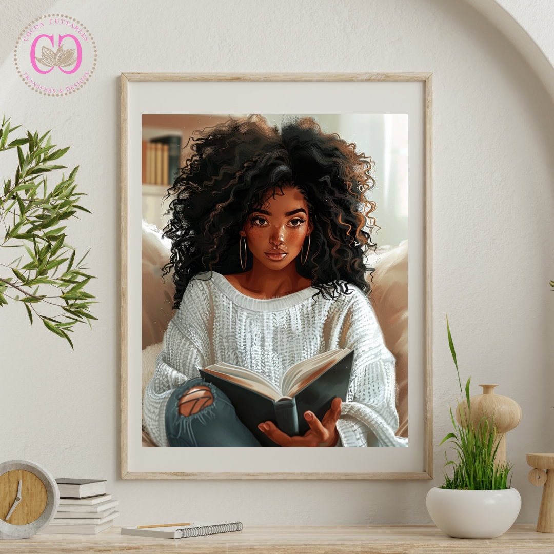 Black Woman Libraries and Daydreams Artwork Black Woman Reading Book ...