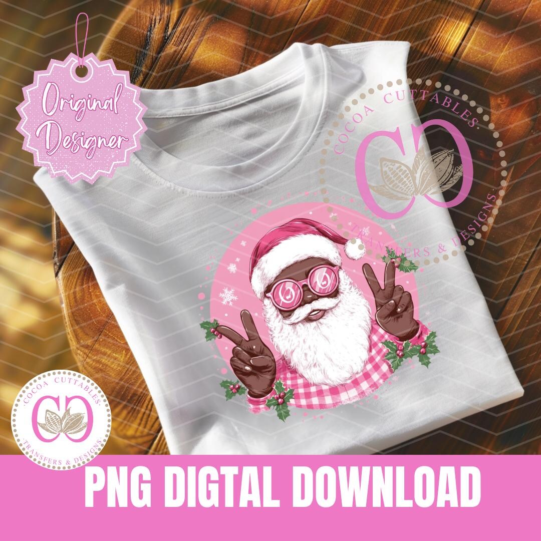 Black Afro American Santa Peace Sign With Pink Sunglasses | Christmas ...