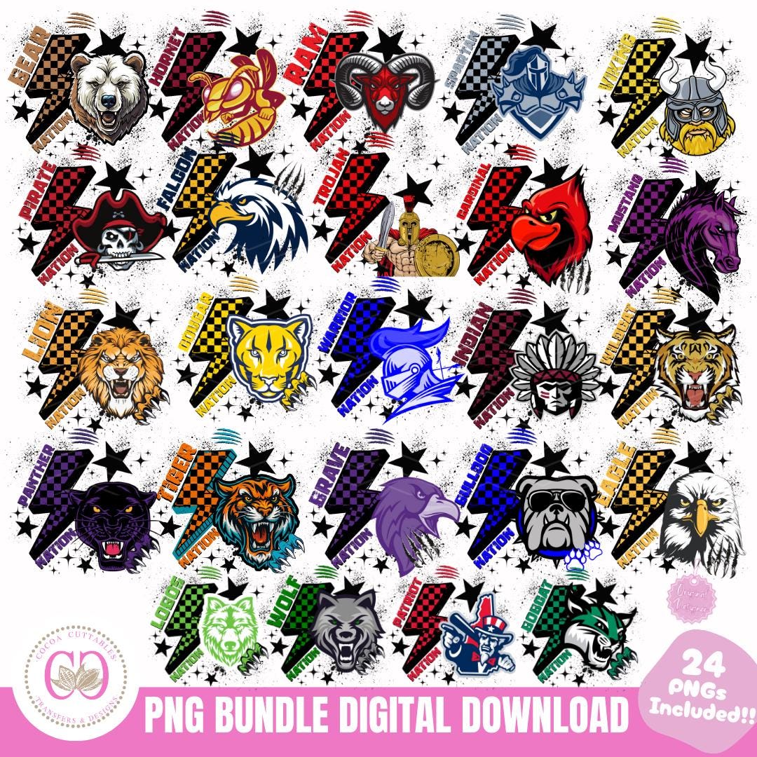 Game Day Mascots PNG Bundle Retro School Mascots College Mascot School ...
