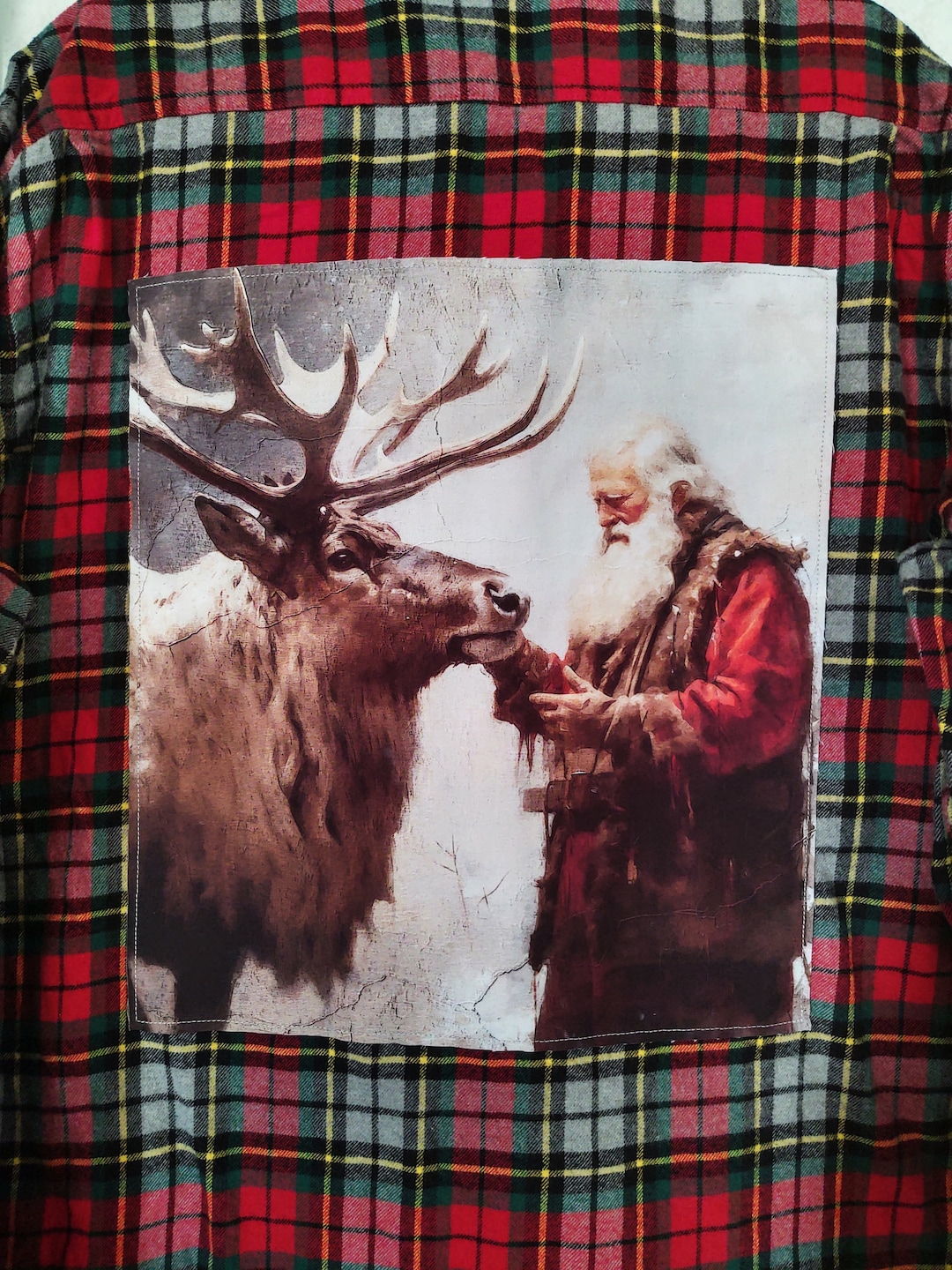 Christmas Flannel Shirt, Flannel Shirt With Back Patch, Santa Claus ...