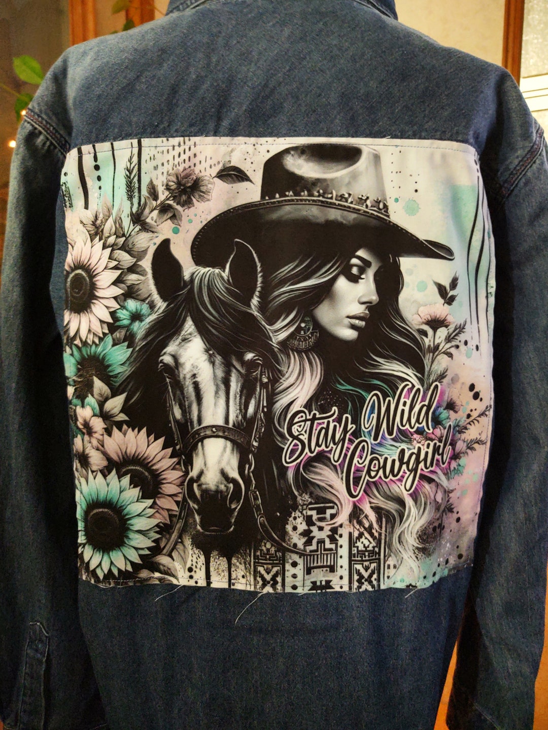 Horse Jean Shirt, Jean Shirt Jacket With Back Patch, Denim Jacket, Western Shirt, Boho Jacket ...