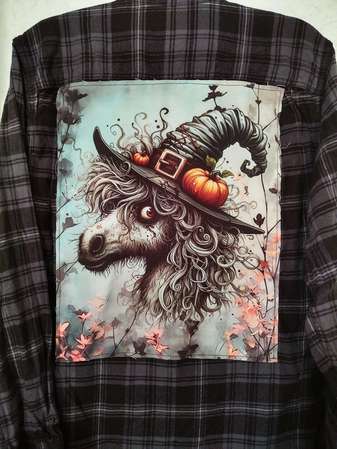 Horse Flannel Shirt, Bleached Flannel Shirt With Back Patch, Horror ...