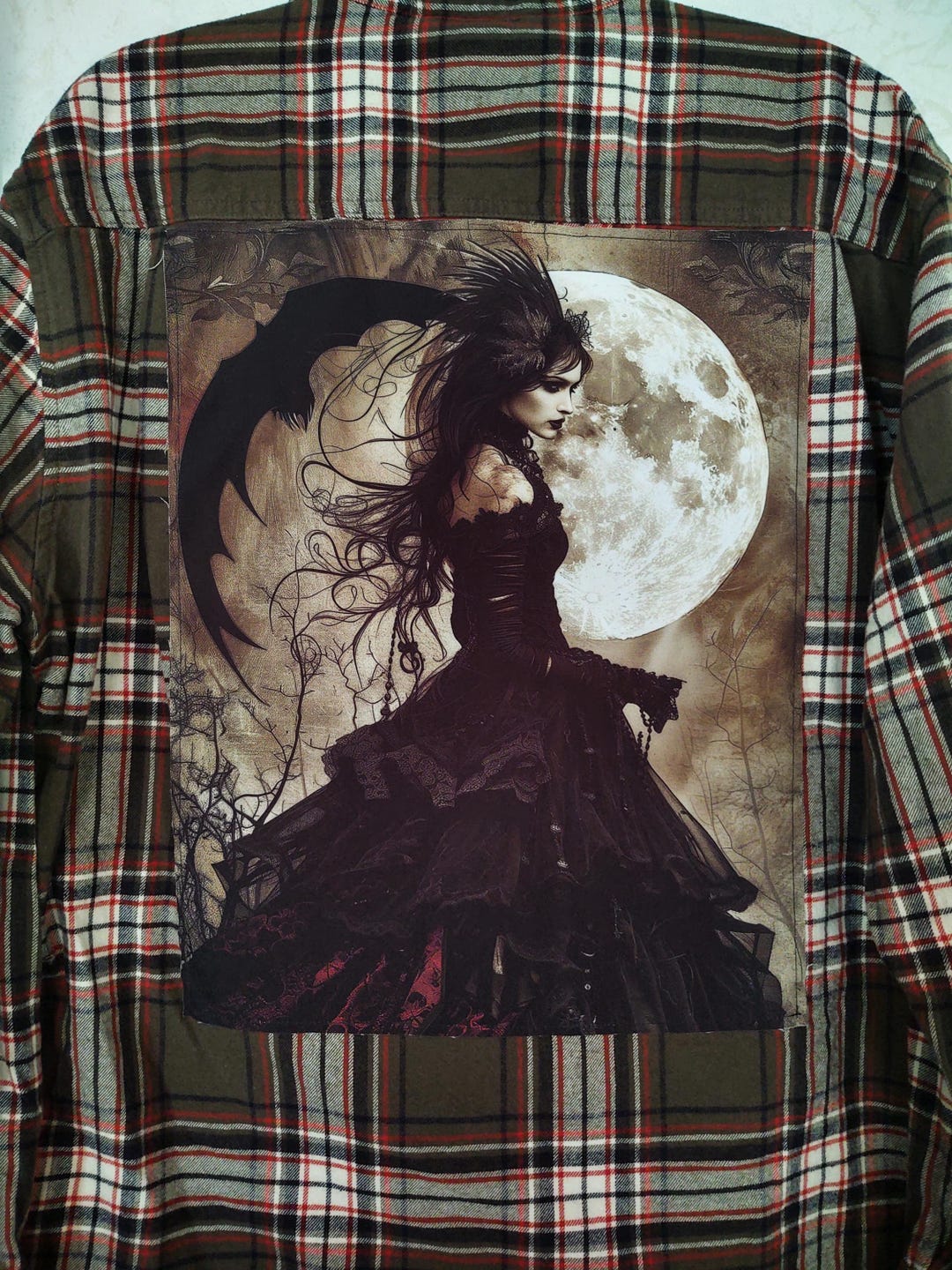 Witch Flannel Shirt, Flannel Shirt With Back Patch, Moon Flannel Shirt ...