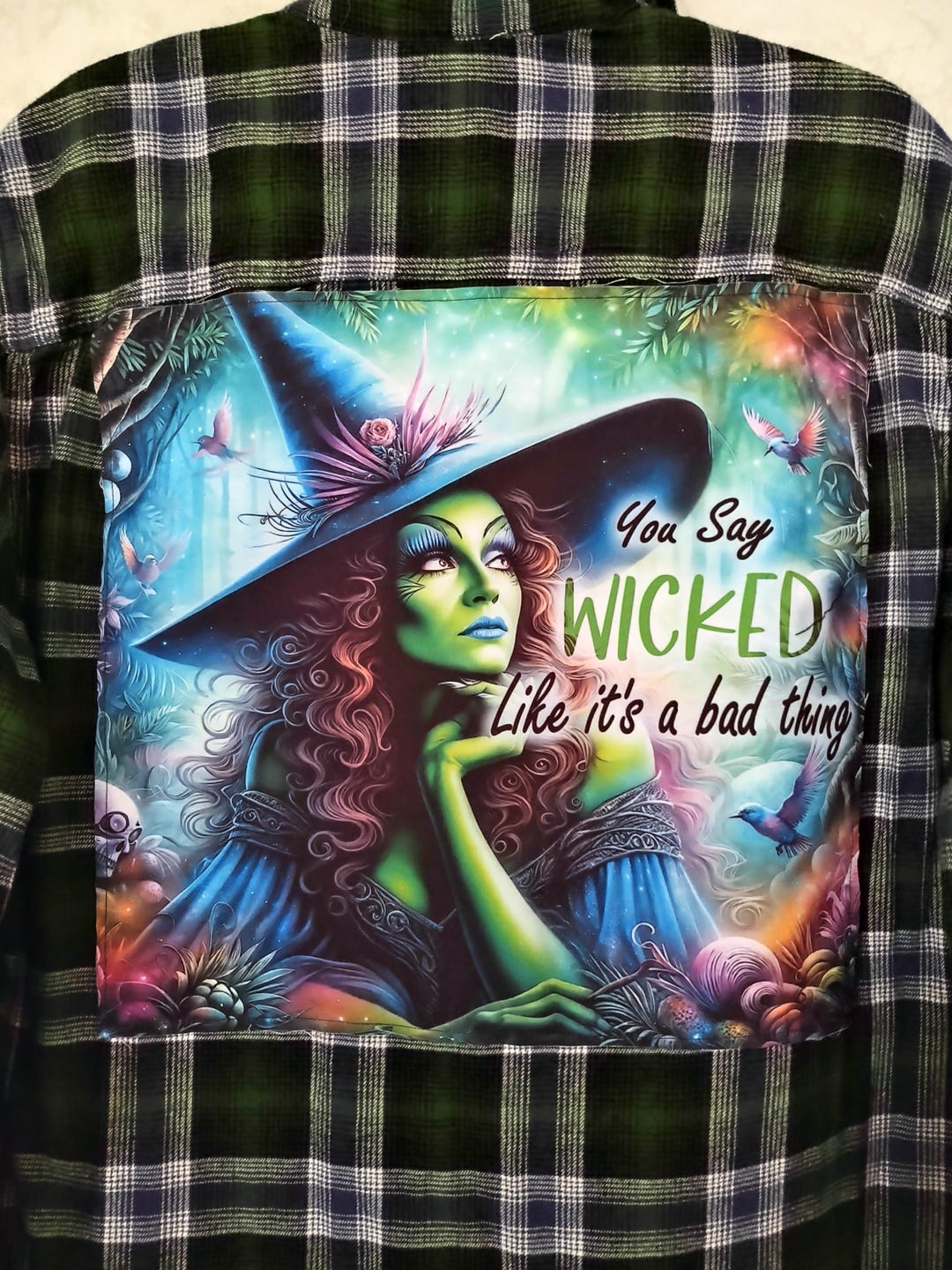 Witch Flannel Shirt, Flannel Shirt With Back Patch, Wicked Flannel ...