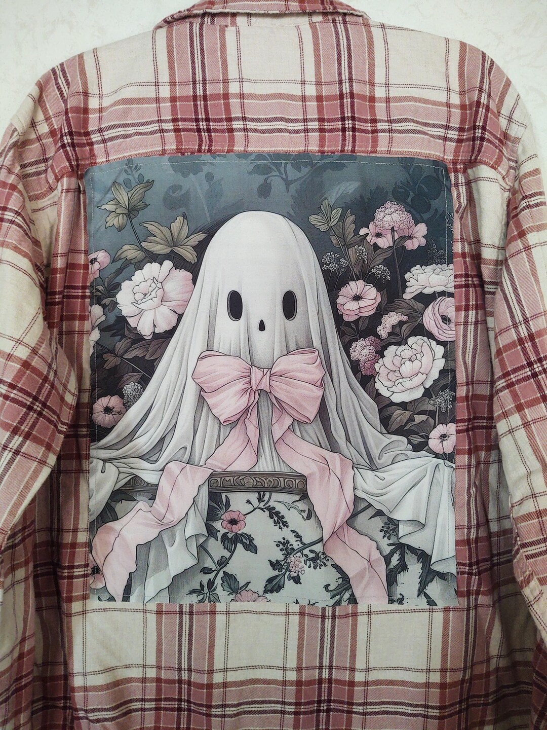 Ghost Flannel Shirt With Floral Back Patch, Halloween Costume (XL Men's ...