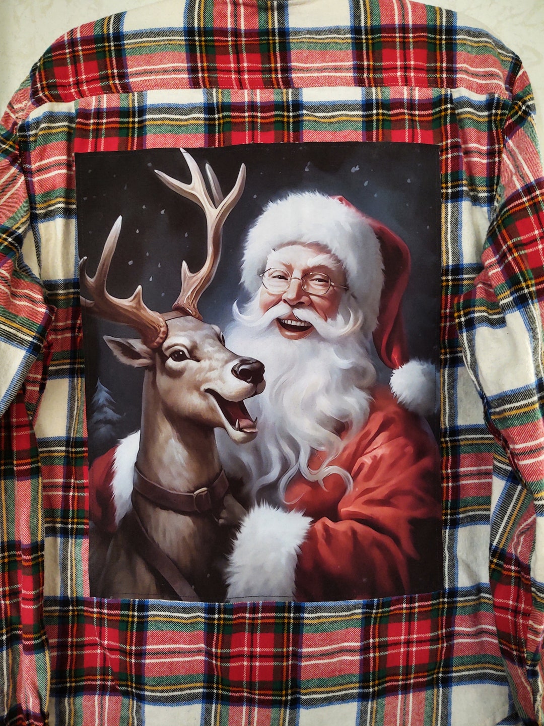 Christmas Flannel Shirt, Flannel Shirt With Back Patch, Santa Claus ...
