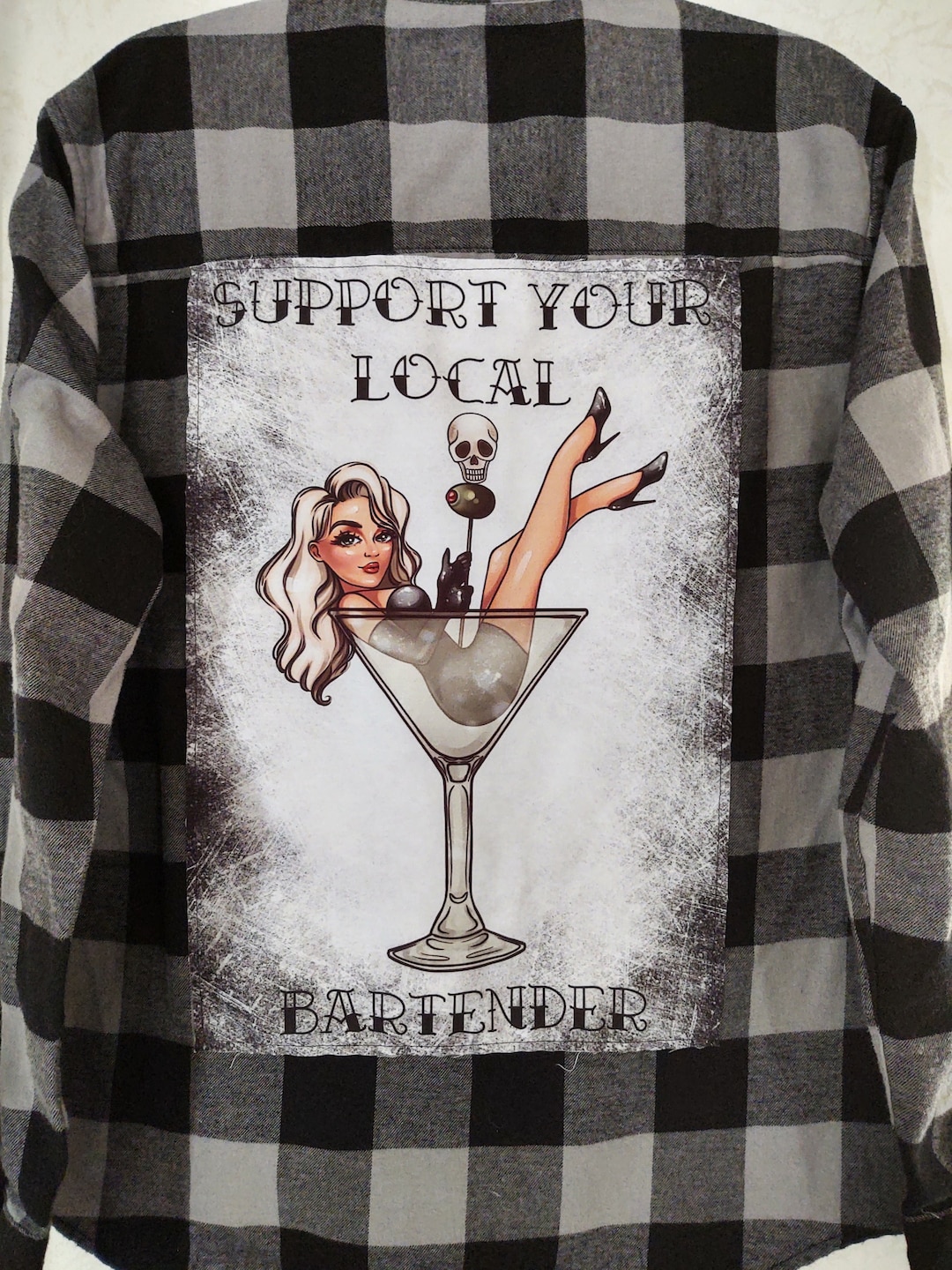 Bartender Flannel Shirt, Flannel Shirt With Back Patch, Flannel Jacket, Bartender Shirt, Alcohol ...