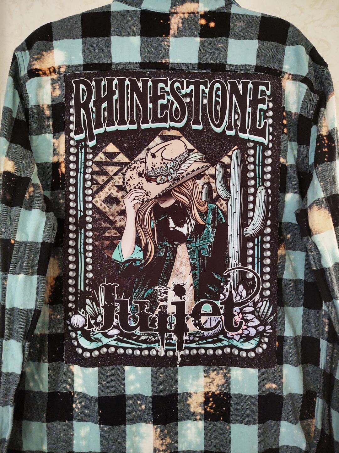 Horse Flannel Shirt, Bleached Flannel Shirt With Back Patch, Horse ...