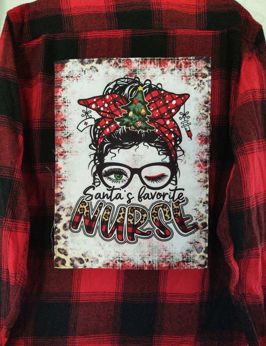Christmas Flannel Shirt, Flannel Shirt With Back Patch, Nurse Flannel ...