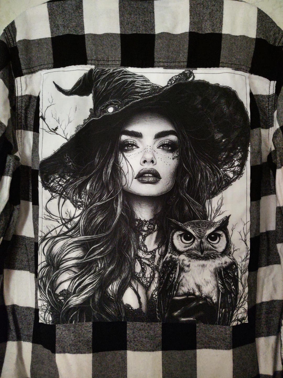 Witch Flannel Shirt, Flannel Shirt With Back Patch, Owl Flannel Shirt ...