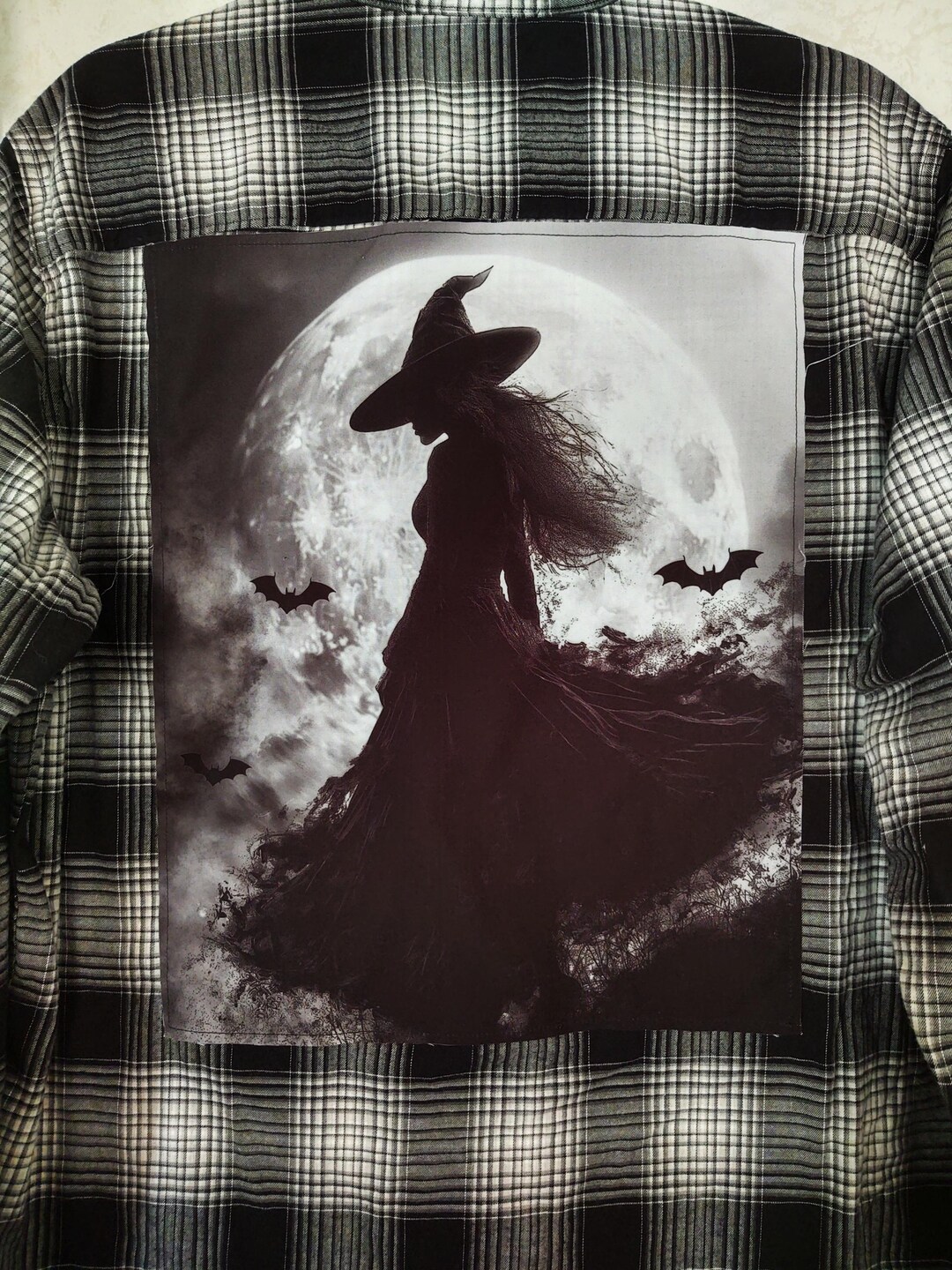 Witch Flannel Shirt, Flannel Shirt With Back Patch, Moon Flannel Shirt ...