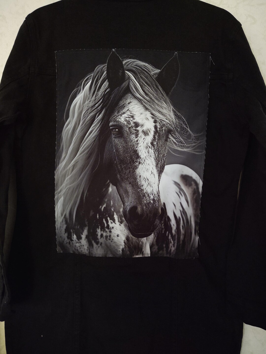 Jean Shirt, Jean Shirt Jacket With Back Patch, Denim Jacket, Tunic Jacket, Boho Jacket, Horse ...