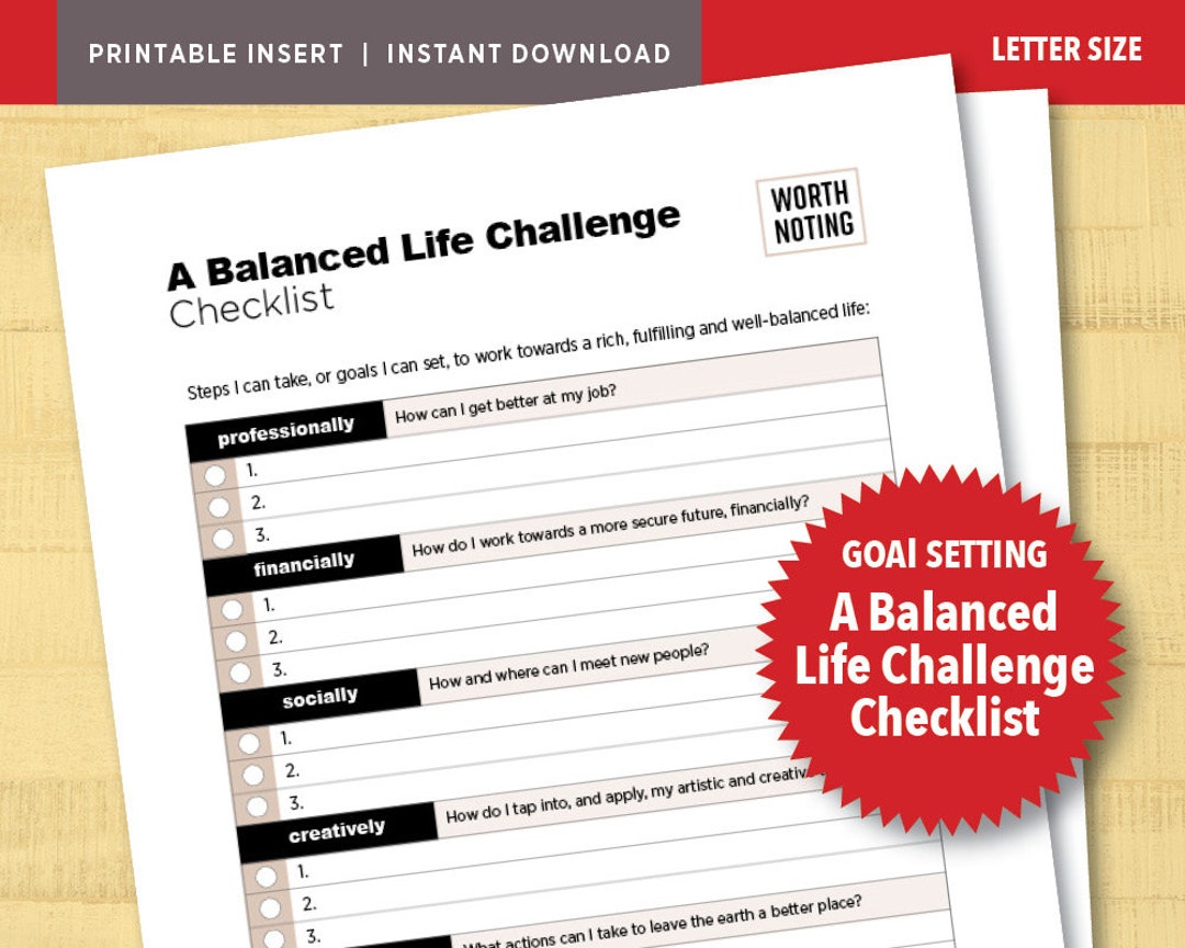 A Balanced Life Challenge Checklist • Letter Size Printable Checklist ...