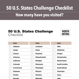 50 U.S. States Challenge Checklist (A5 + Letter Size) • Adventure ...
