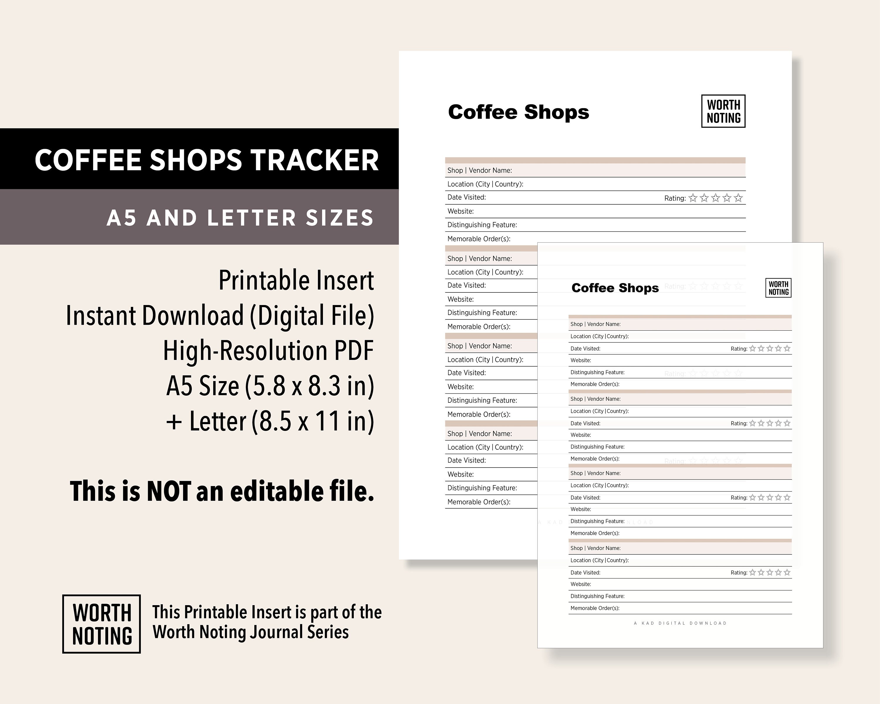 Coffee Shops Tracker & Memory Log Printable Insert - Etsy UK