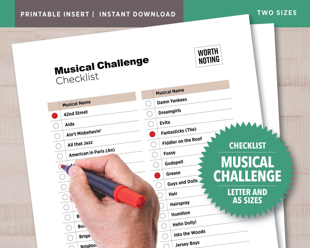 Musical Challenge Checklist! 80 Musicals Listed • Adventure Tracker ...