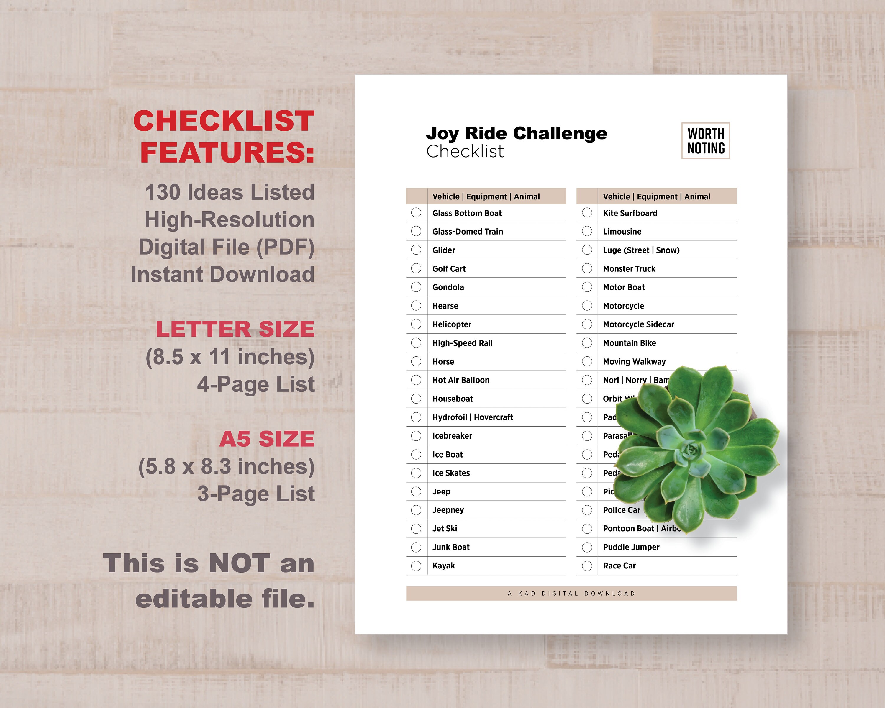 Joy Ride Challenge Checklist: 130 Adventures, Bucket List (printable ...