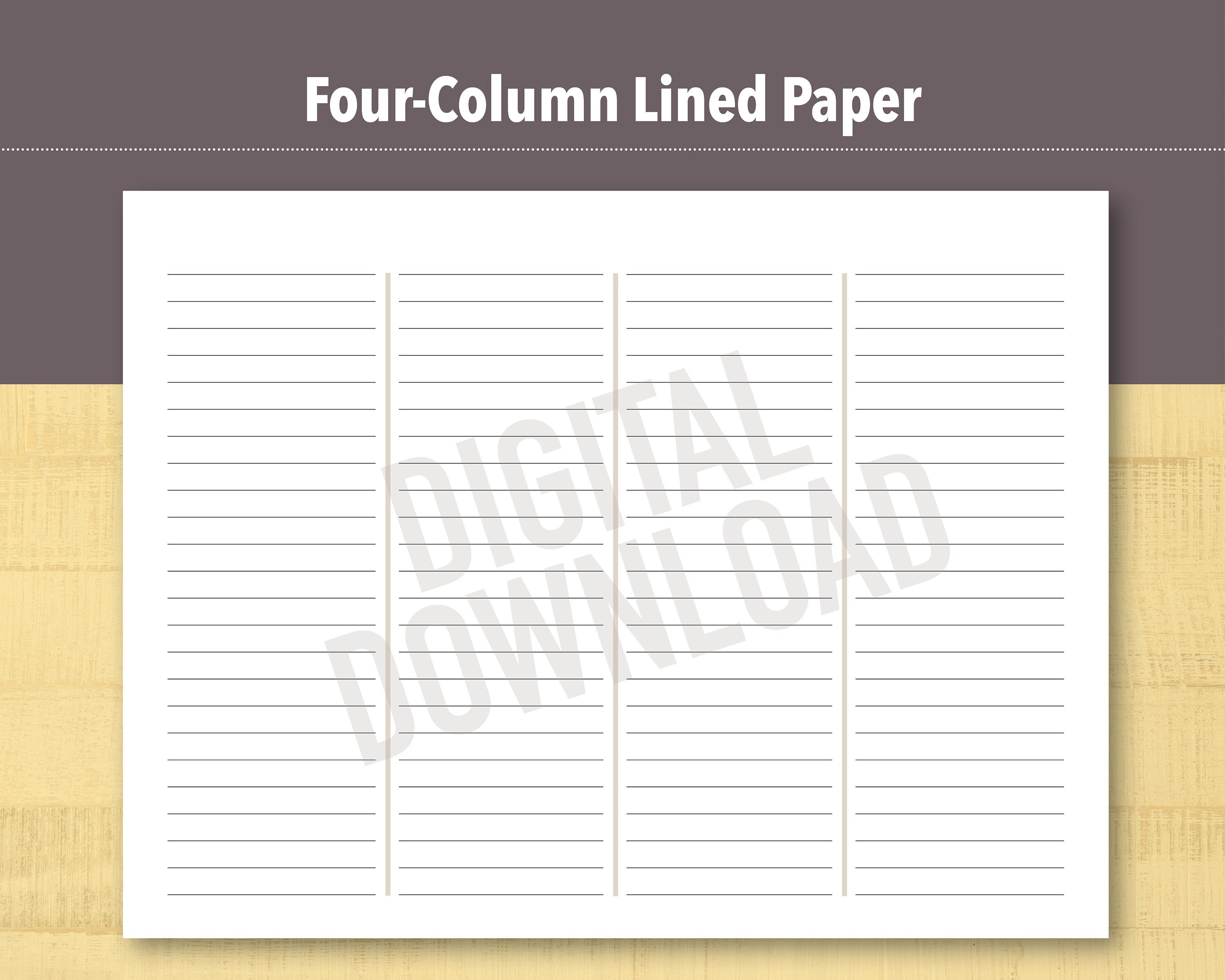 Horizontal Lined Paper: 1-4 Column Printable Insert (letter Size) (PDF ...