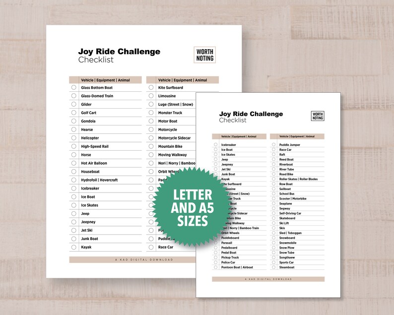 Joy Ride Challenge Checklist: 130 Adventures, Bucket List (printable ...