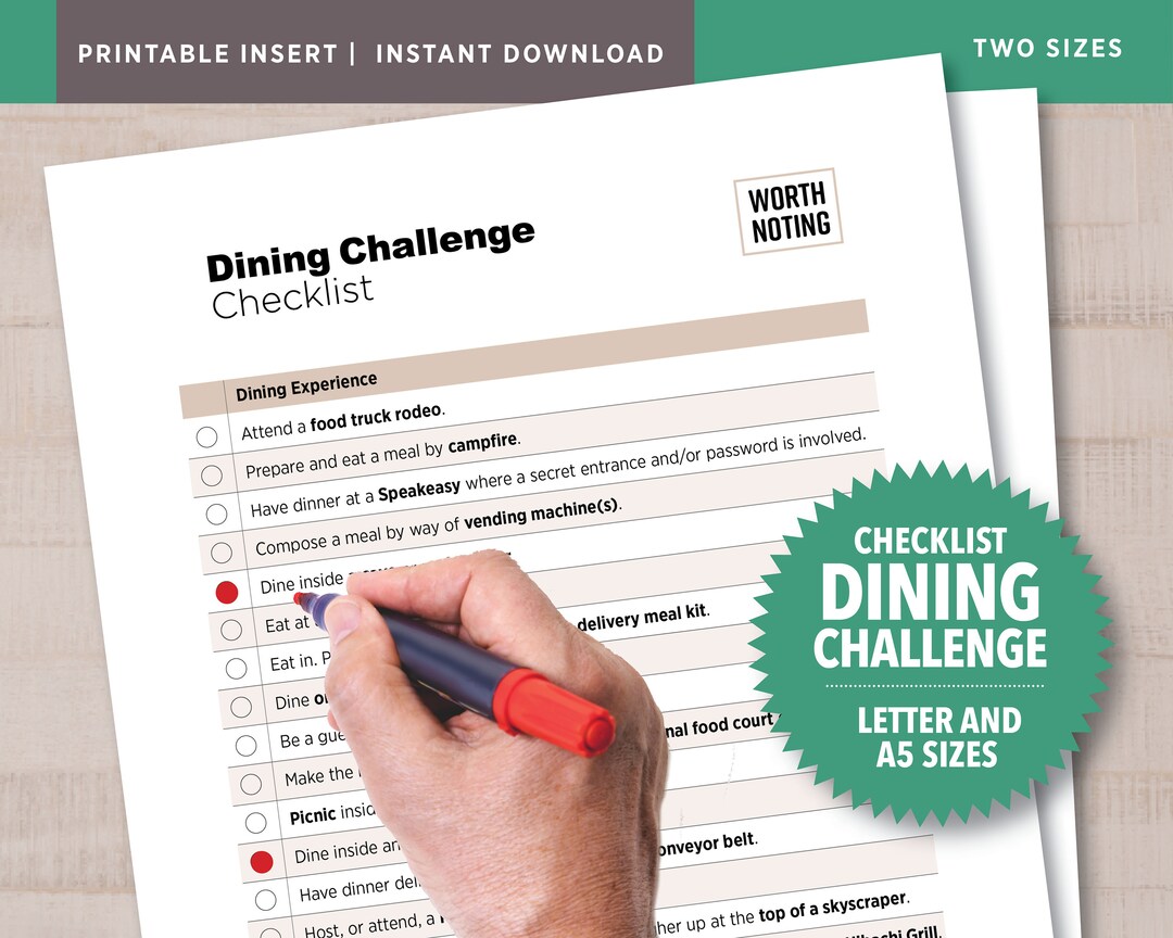 Dining Challenge Checklist: 60 Ways to Experience a Meal (printable) - Etsy