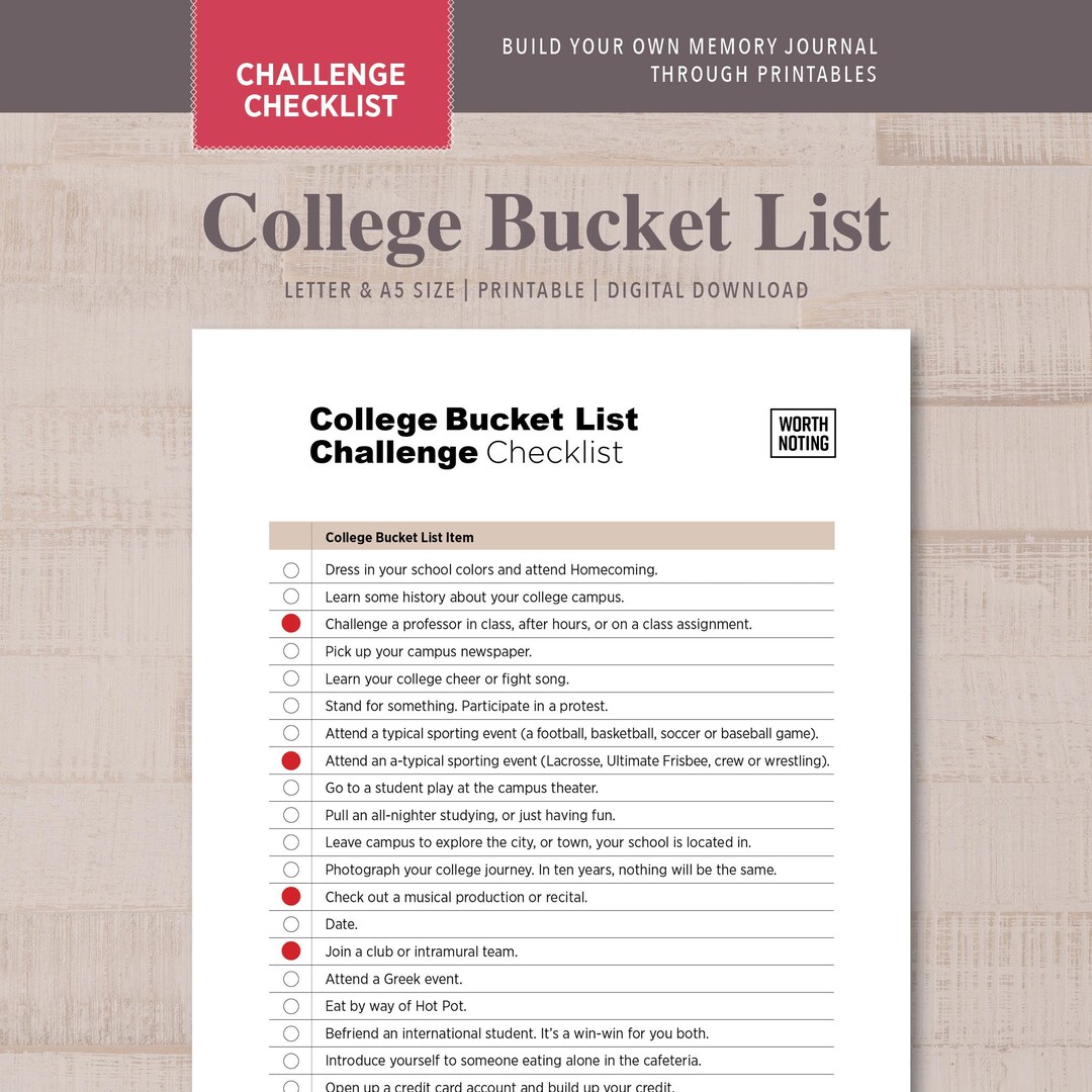College & University Bucket List, Ultimate Student Challenge Checklist ...