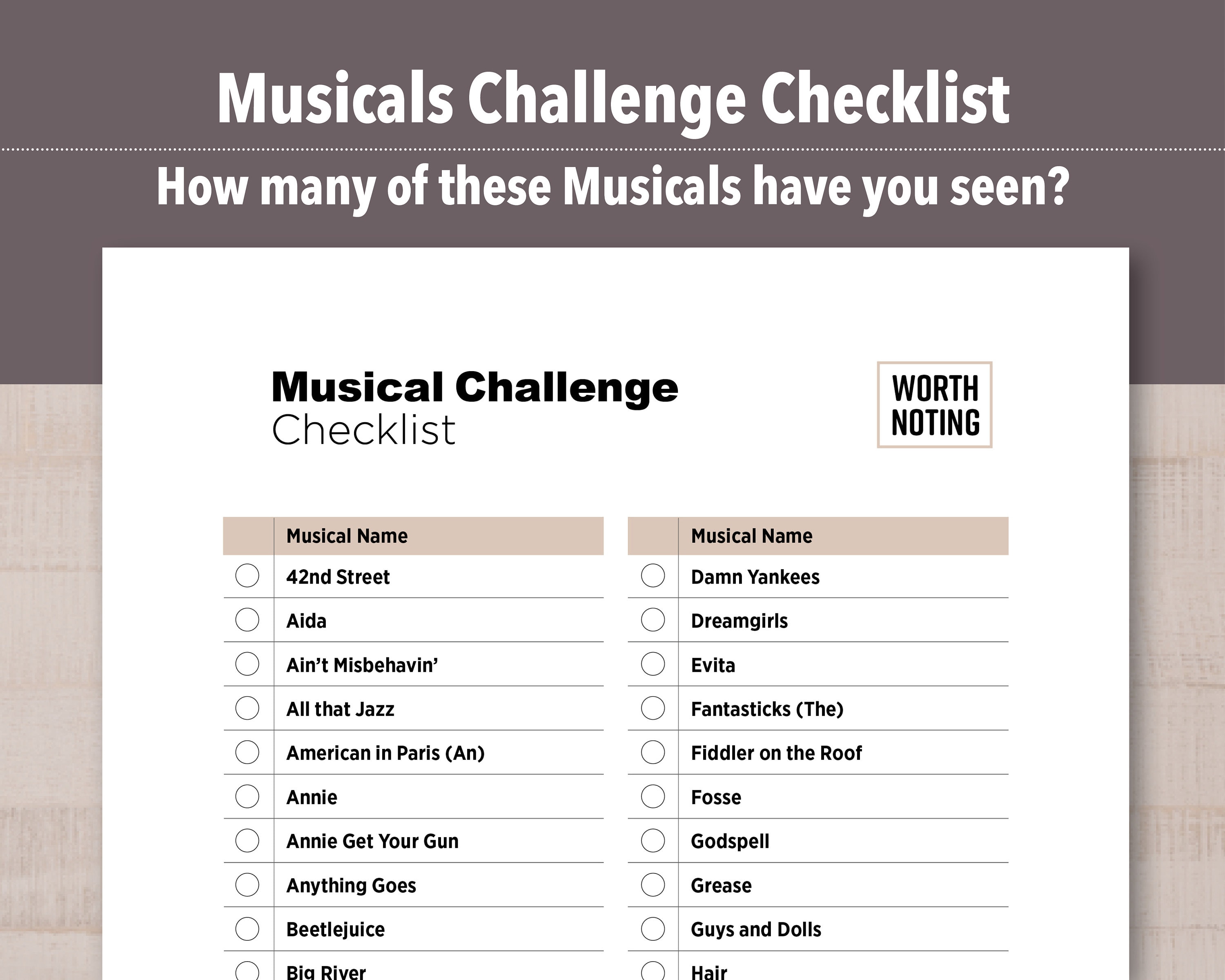 Musical Challenge Checklist: 80 Musicals Adventure Tracker (printable ...