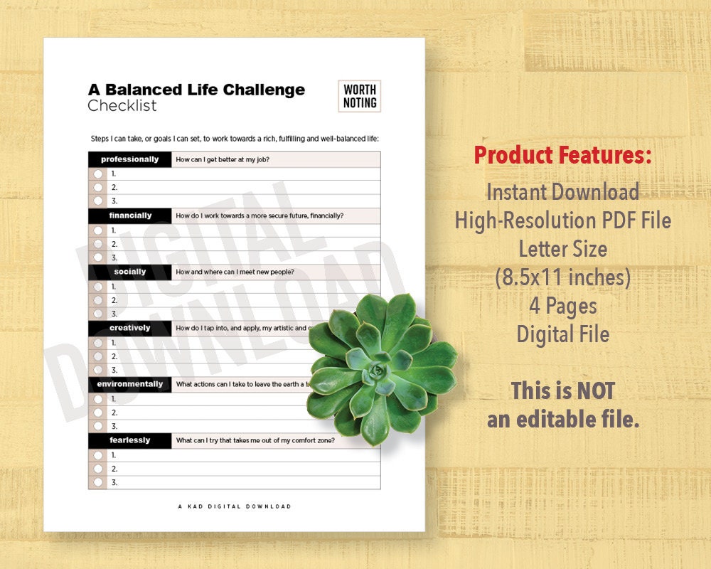 A Balanced Life Challenge Checklist Letter Size Printable ...