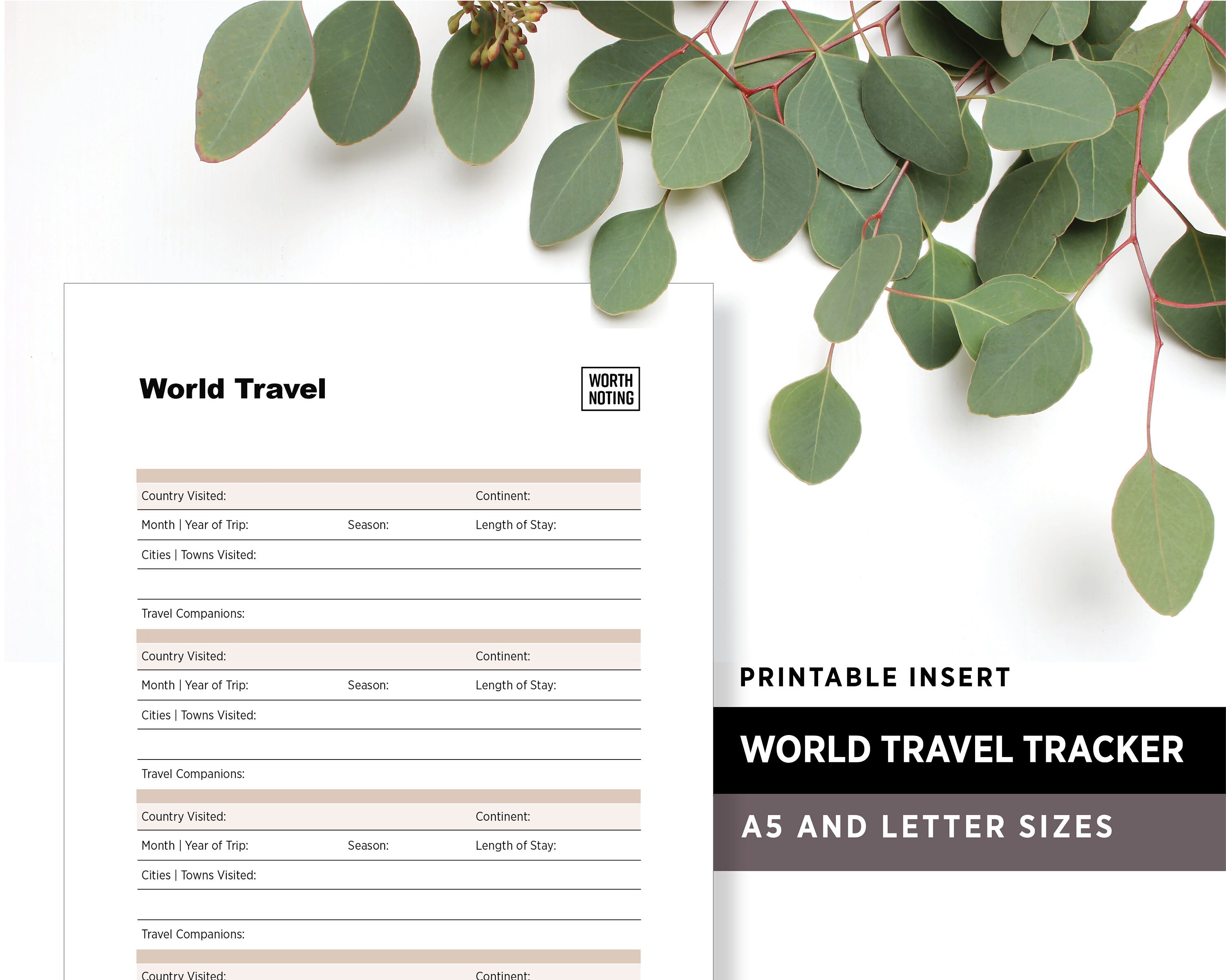 World Travel Tracker: Printable Adventure Log (A5 + Letter Size) - Etsy