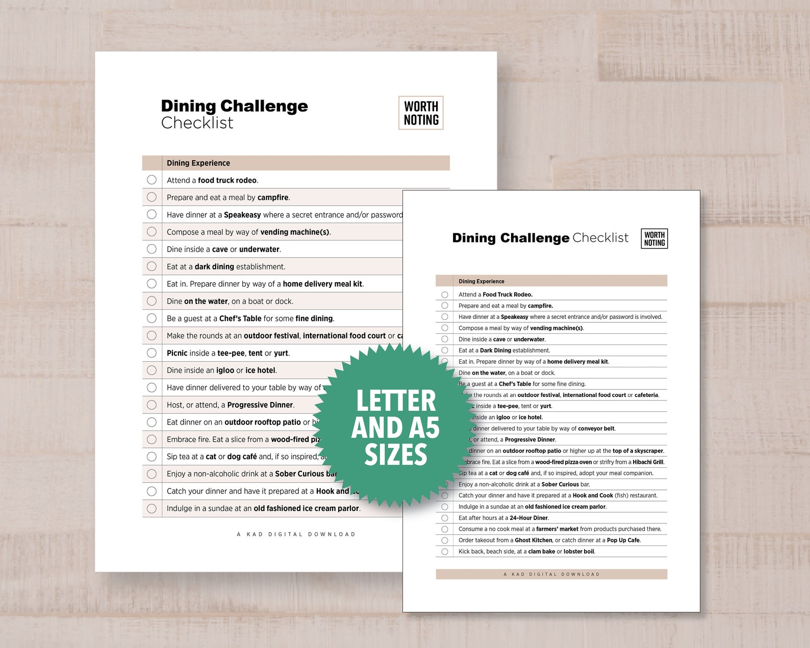 Dining Challenge Checklist: 60 Ways to Experience a Meal (printable) - Etsy