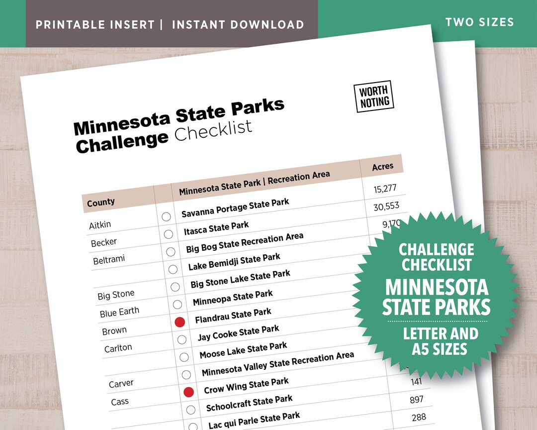 Minnesota State Parks Challenge Checklist Adventure Tracker - Etsy