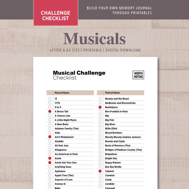 Musicals Checklist: 200+ Shows, Theater Bucket List (printable Digital ...
