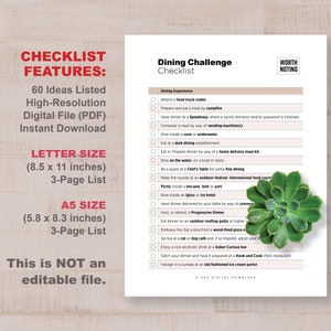 Dining Challenge Checklist: 60 Ways to Experience a Meal (printable) - Etsy