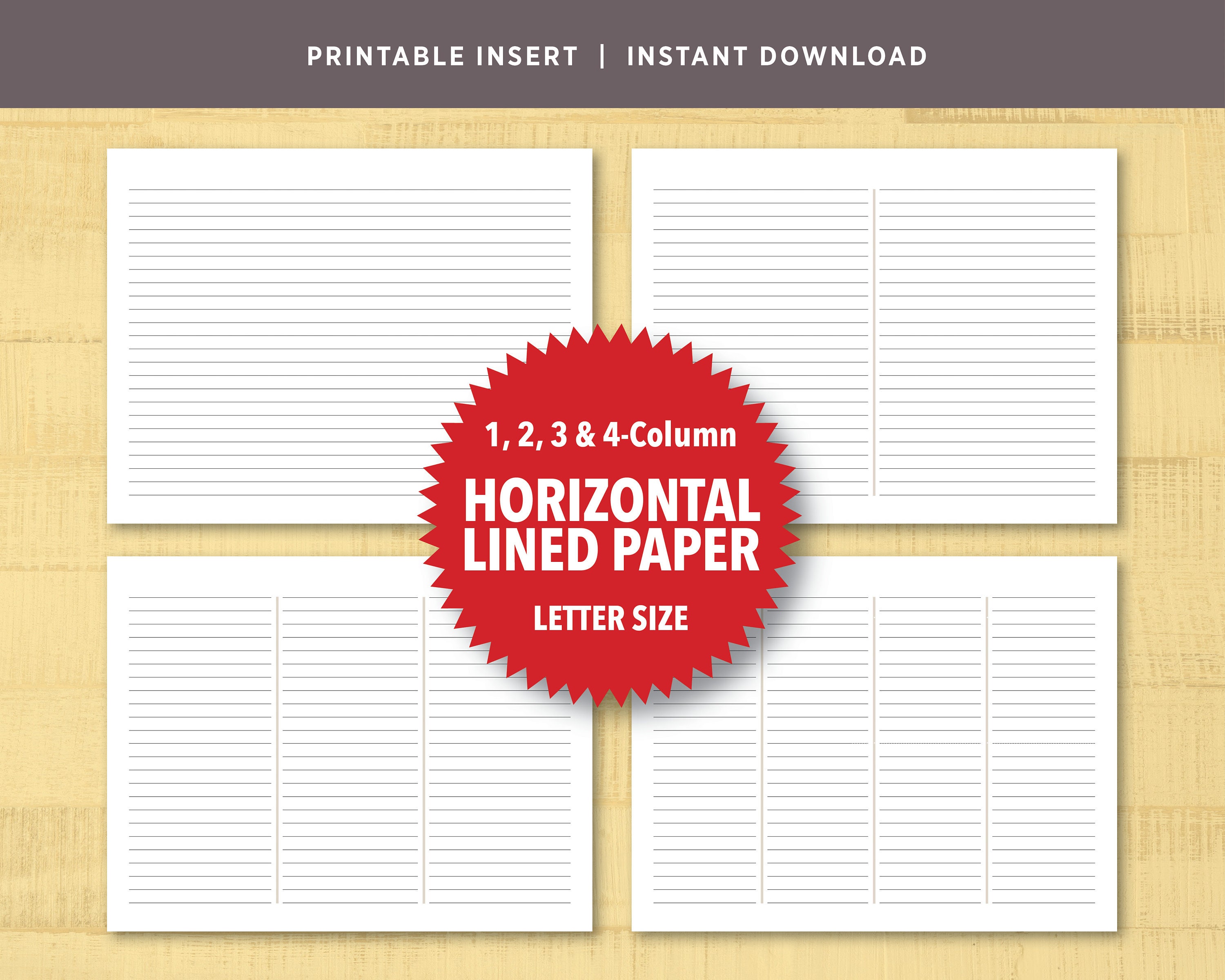 BUNDLE: One, Two, Three and Four-column Lined Paper • Horizontal Format ...