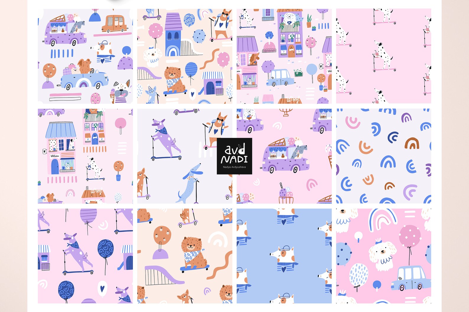 Dogs Digital Paper Pack, Dog City Seamless Pattern, Kids Digital Paper ...