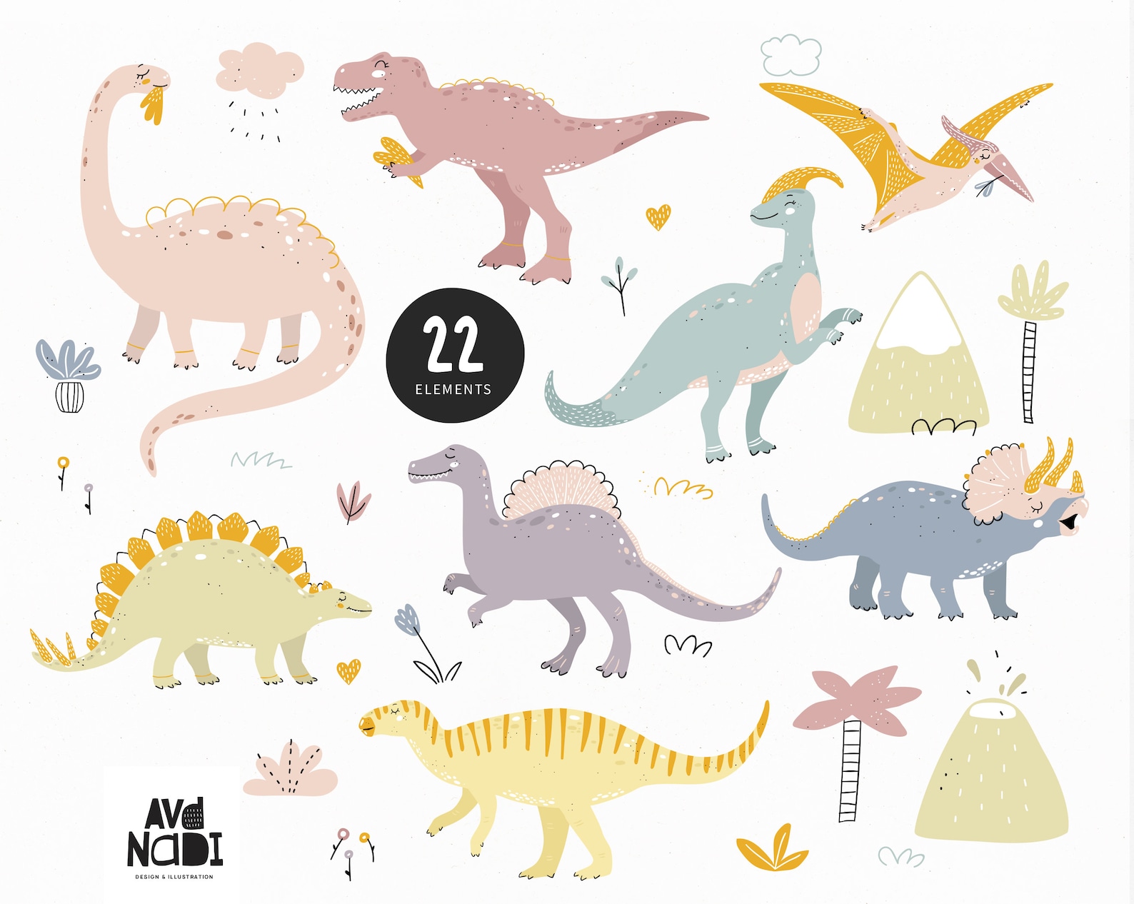 Dinosaur Clipart Set, Dinosaur Dinosaur Wall Art, Baby Girl Dinosaur ...