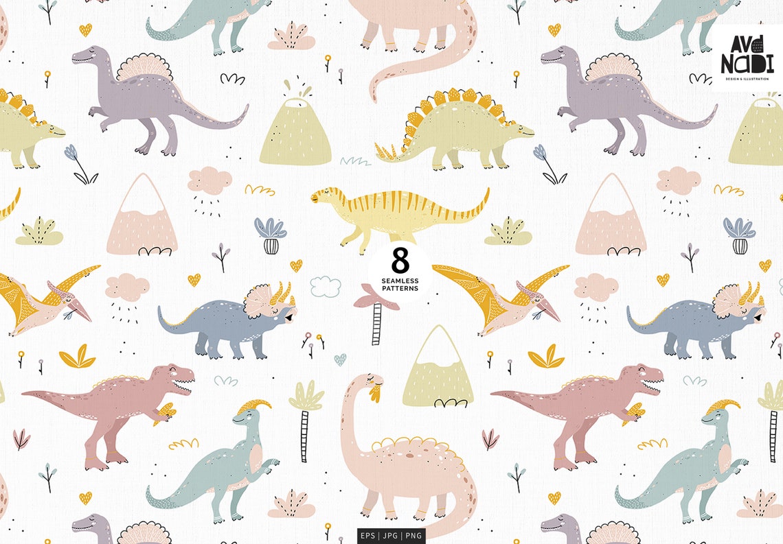 Dinosaur digital paper pack Baby girl dinosaur seamless | Etsy