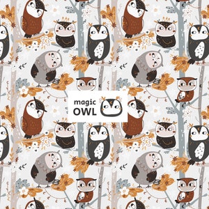 Magic Owl Digital Paper Pack, Owl Seamless Pattern, Floral Digital ...