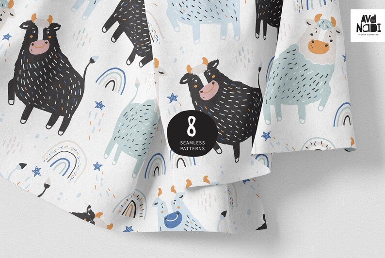 Funny Cow Seamless Pattern, Winter Digital Paper, Farm Animal Digital ...