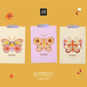 Autumn Butterfly Clipart Set, Boho Folk Butterflies PNG, Cute Fall ...