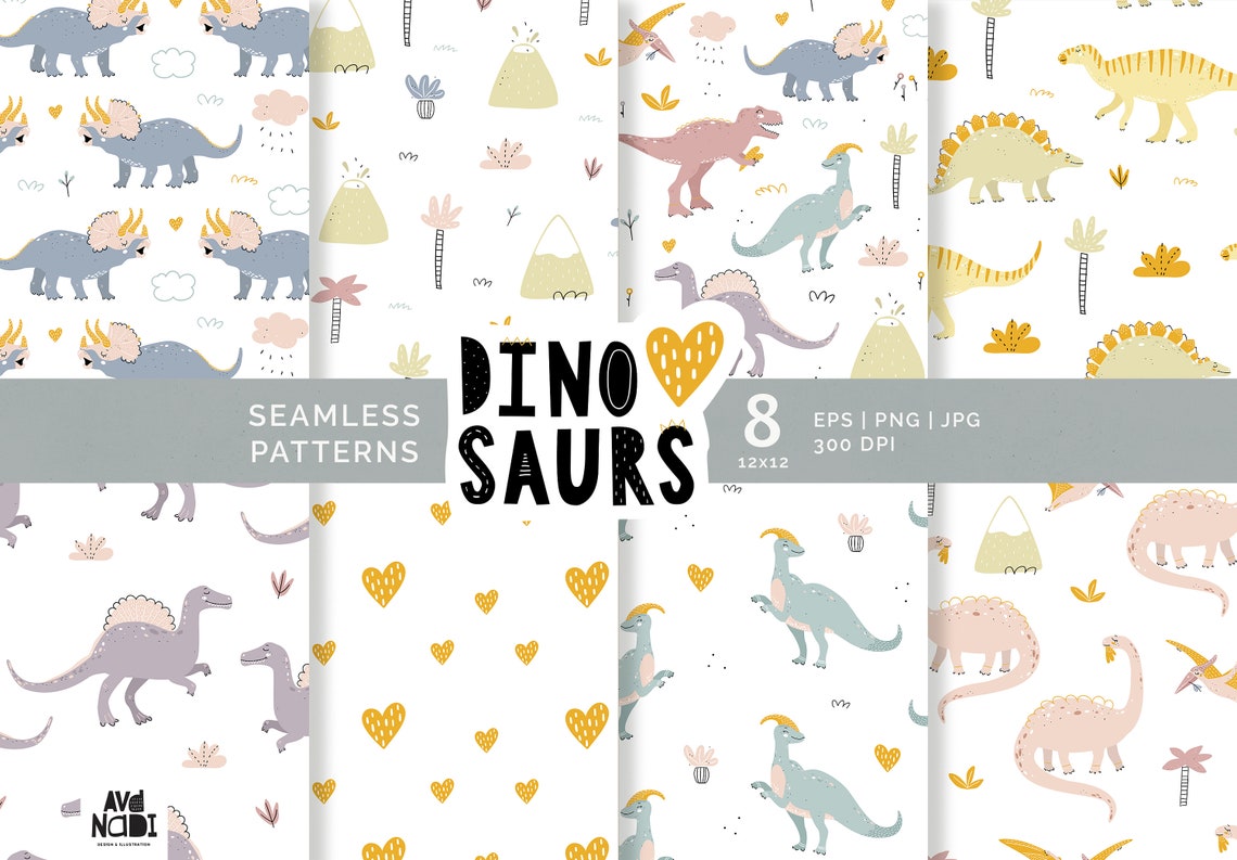 Dinosaur digital paper pack Baby girl dinosaur seamless | Etsy
